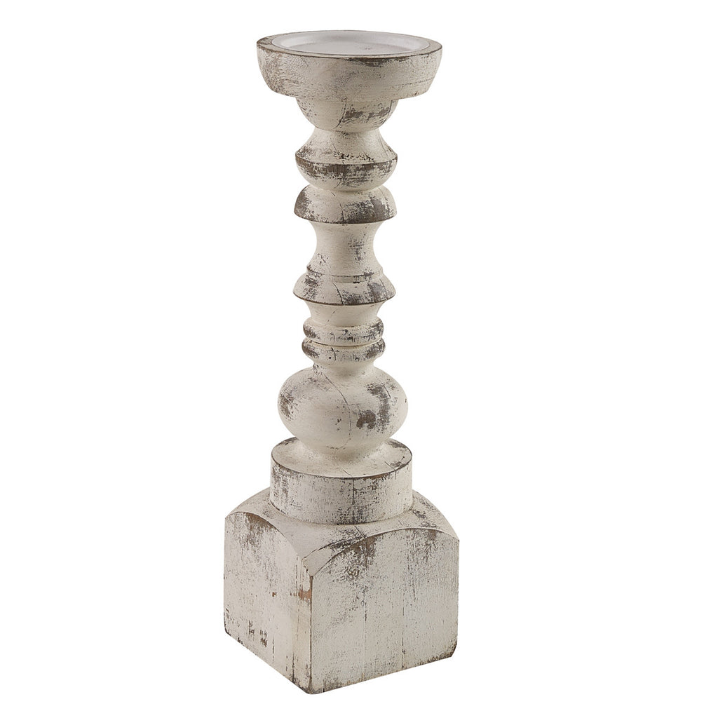 Brighton Wood 15" Candlestick - White – Modern Rustic Home
