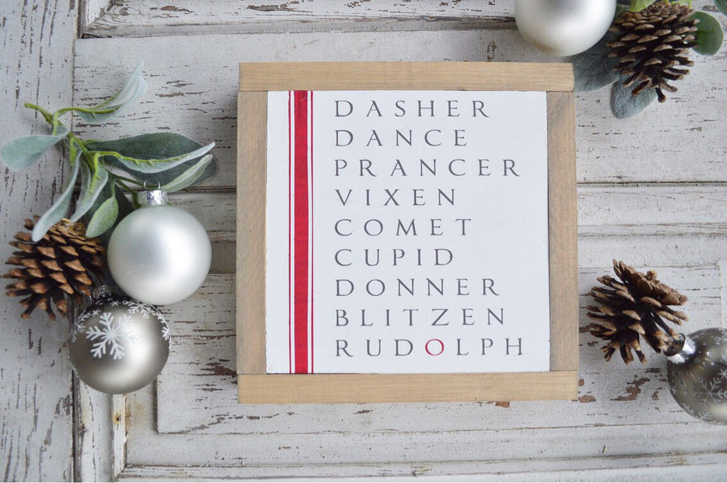 Reindeer Names Wood Sign – Modern Rustic Home