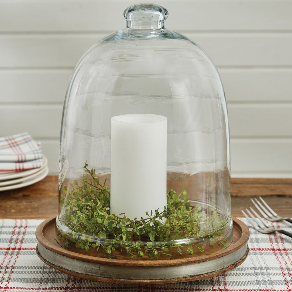 Wood with Metal Strap Cloche Base – Modern Rustic Home