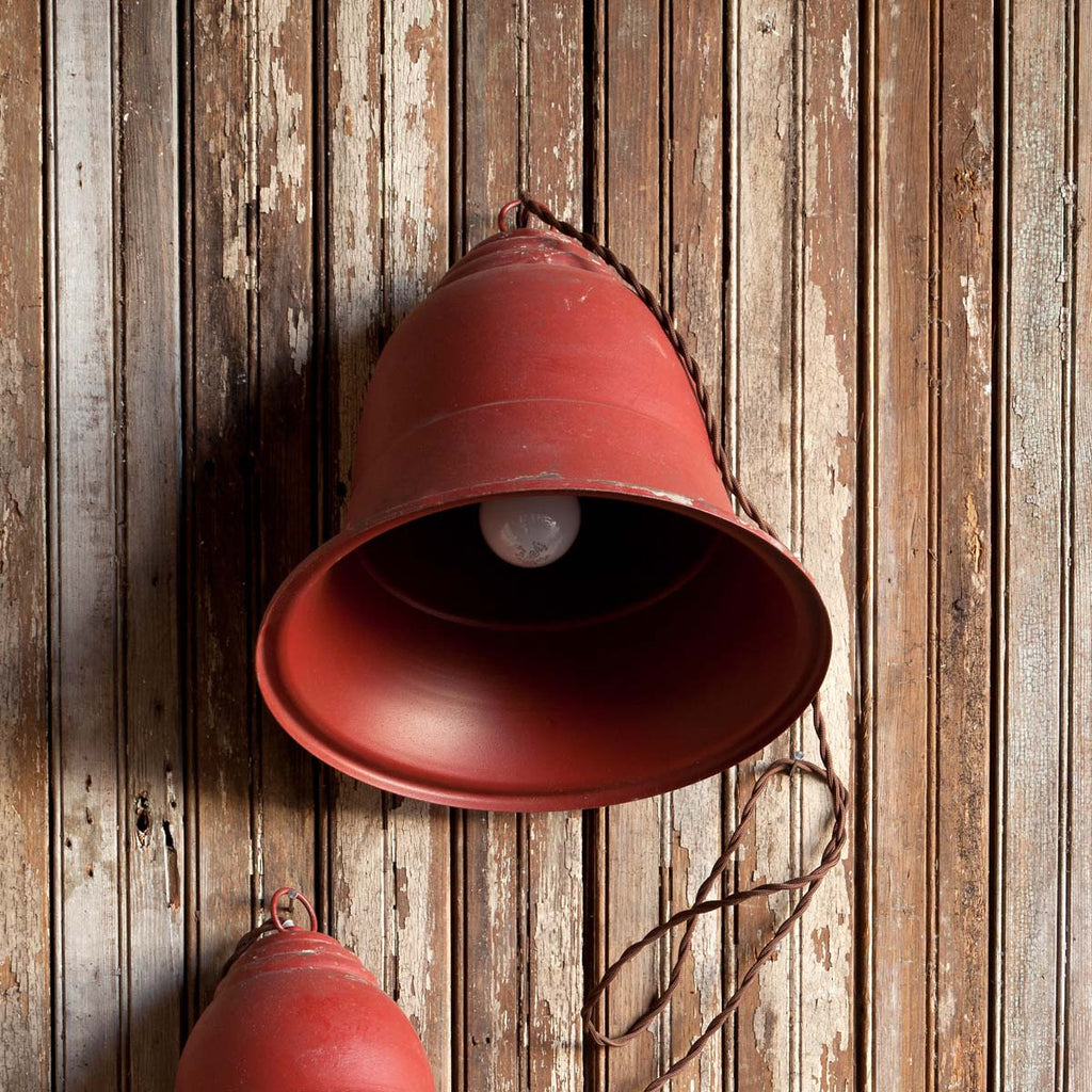 Vintage-Style Red Metal Bell Light, Large – Modern Rustic Home